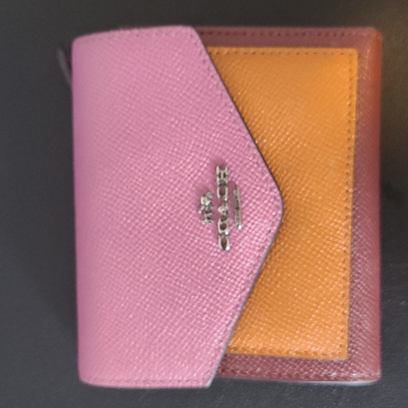 Coach | Bags | Coach Foldable Wallet Pink And Orange Super Cute And ...